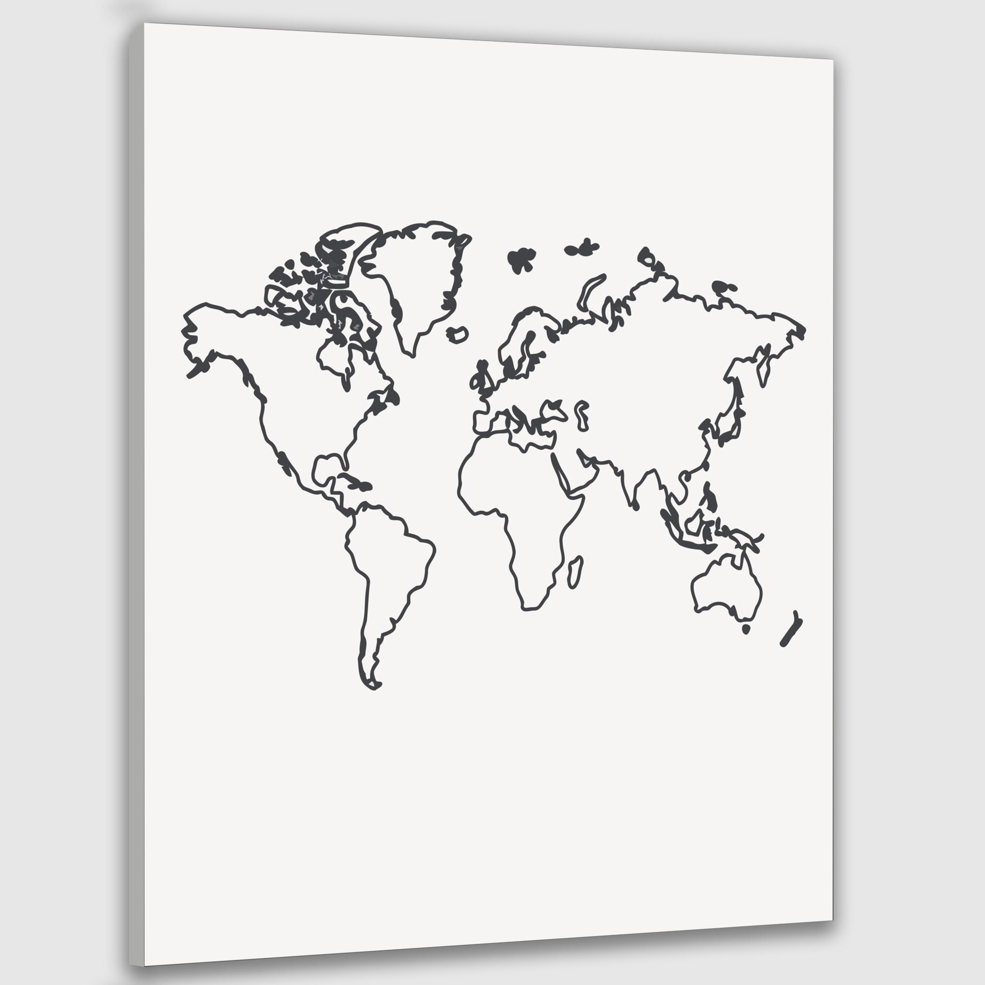 Картина по номерам 40x50 см, карта мира, черно-белый рисунок, минимализм, чистые линии, точные линии, границы