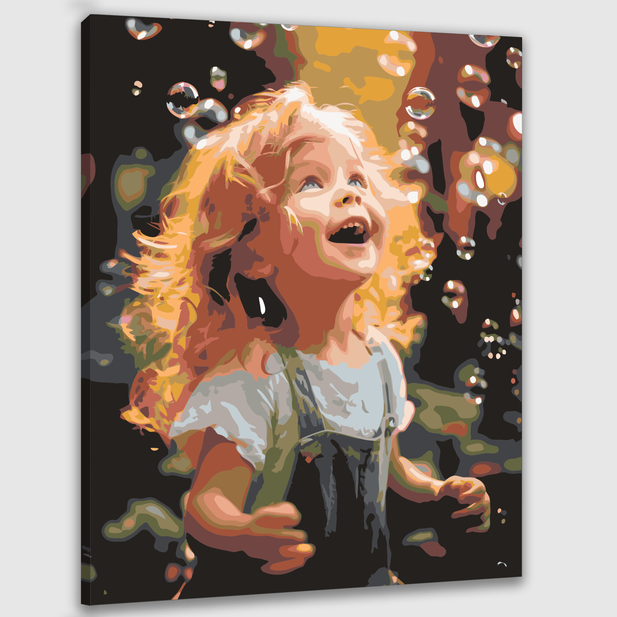 Картина по номерам 40x50 см, девочка, улыбка, смех, мыльные пузыри, солнце, парк, воздух, волшебство