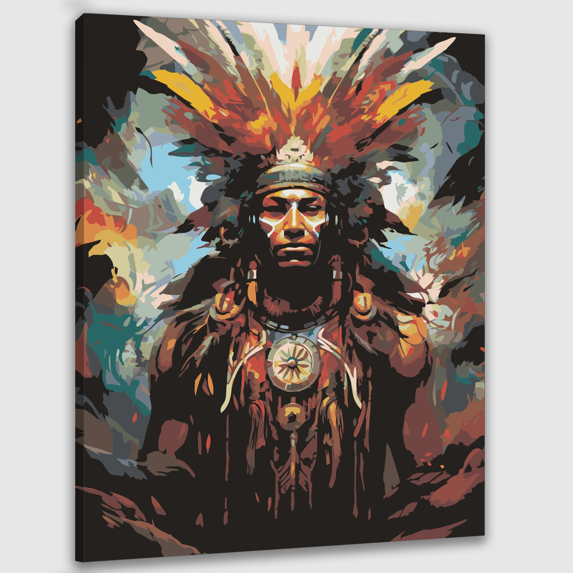 Картина по номерам 40x50 см, цифровая картина, мистический шаман, эфирные энергии, гармоничные силы природы, перья