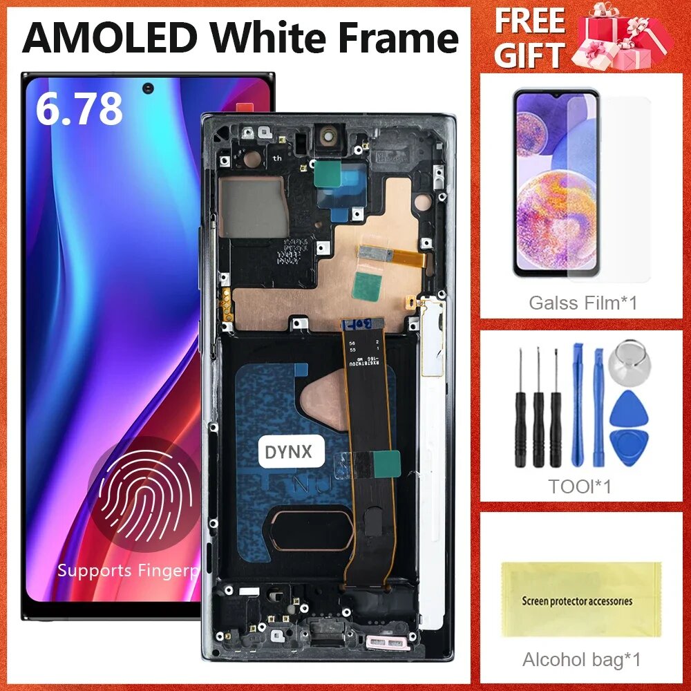 Динамический сенсорный экран AMOLED для Samsung Note 20 Ultra LCD N985F N986B для Samsung Note 20 Ultra 5G с дигитайзером в сборе OLED6.78 White Frame