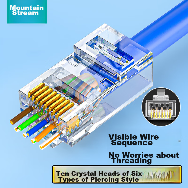 SAMZHE CAT6 Straight-Through Punch-Down Crystal Head, 8P8C Pure Copper Gold-Plated Gigabit Network Connector, RJ45 Network Cable Connector, CAT6 Through-Hole Crystal Head, 10 Pieces, CKT610