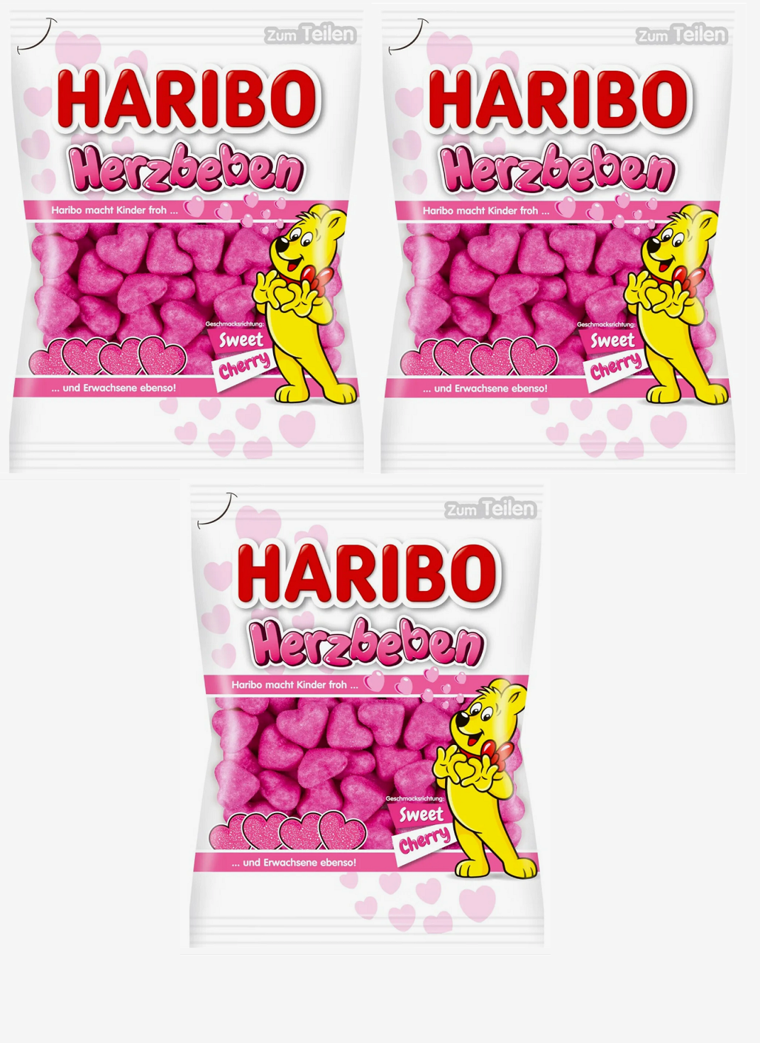 Мармелад Haribo Herzbeben (Сердечки со вкусом вишни), Германия, ( 3 шт по 160 гр)