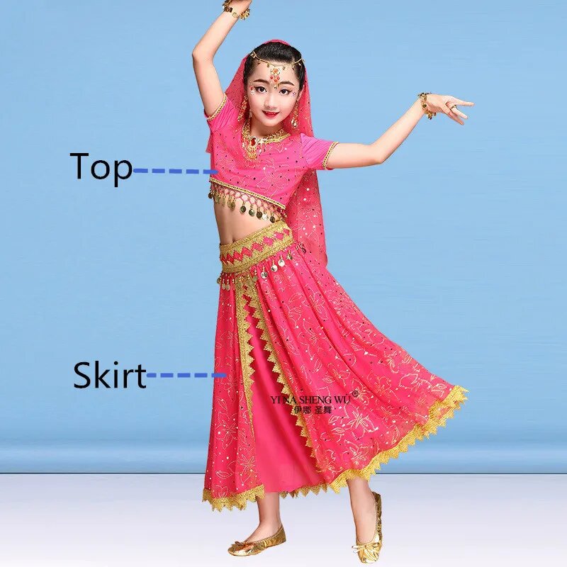 Детский костюм для танца живота YI NA SHENG WU 2/3/5/7/8 шт. М, Rose 2pcs