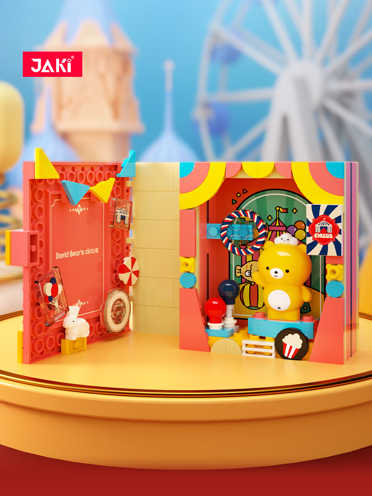 Конструктор 3Д JAKI Книга Мишка в Цирке, подвижные детали, заводной механизм, 131 деталей - JK6336