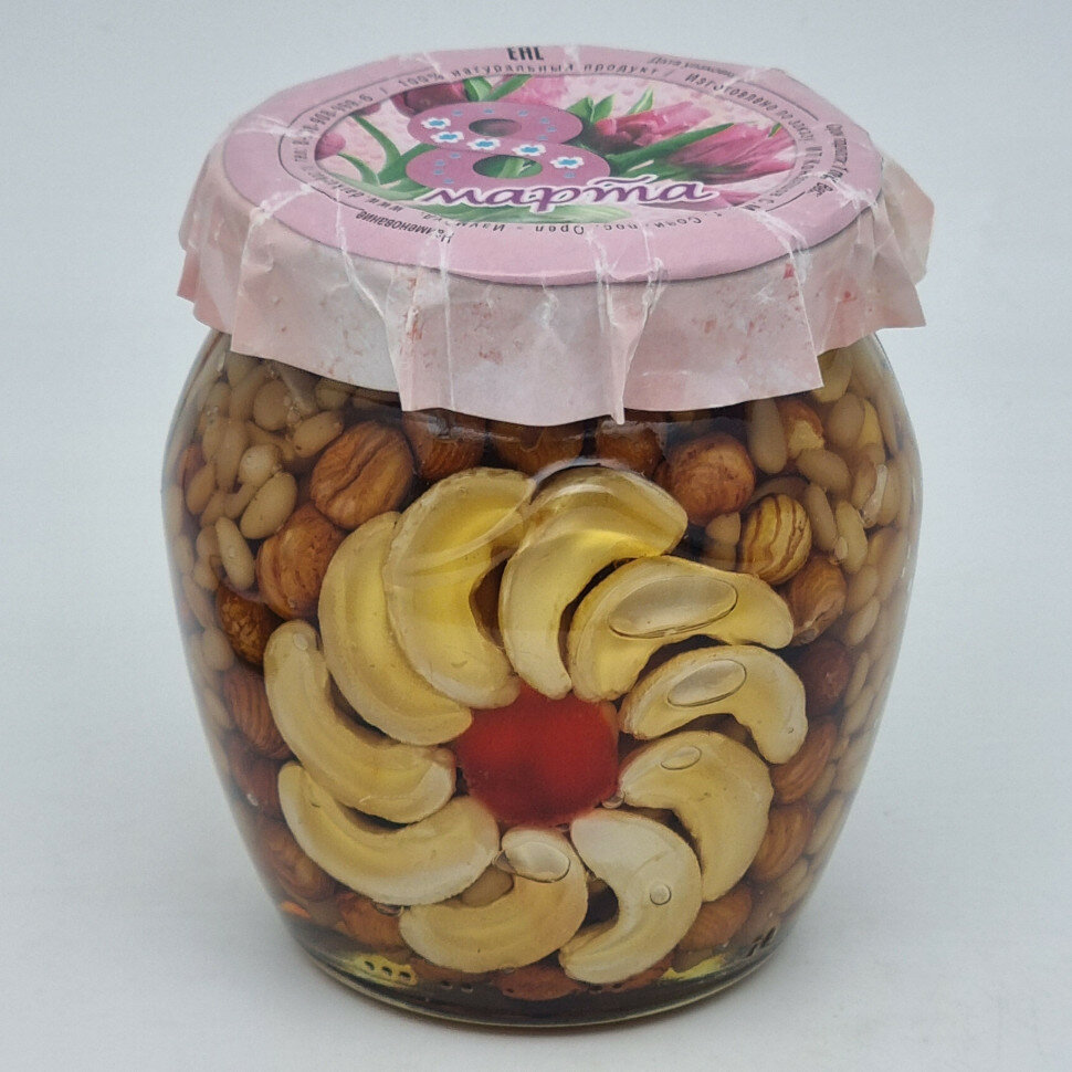 Мед с орехами ассорти 550гр с 8 марта