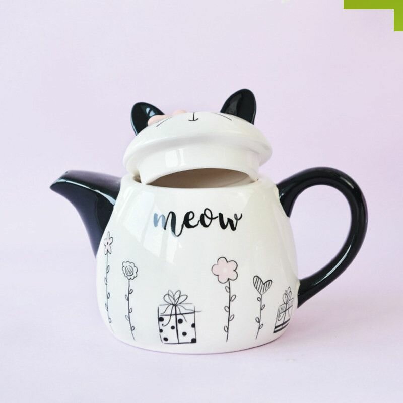 Кошачий чайник и набор чашек, керамические чайники, портативные, романтические, 18.90X13.30X11.80CM