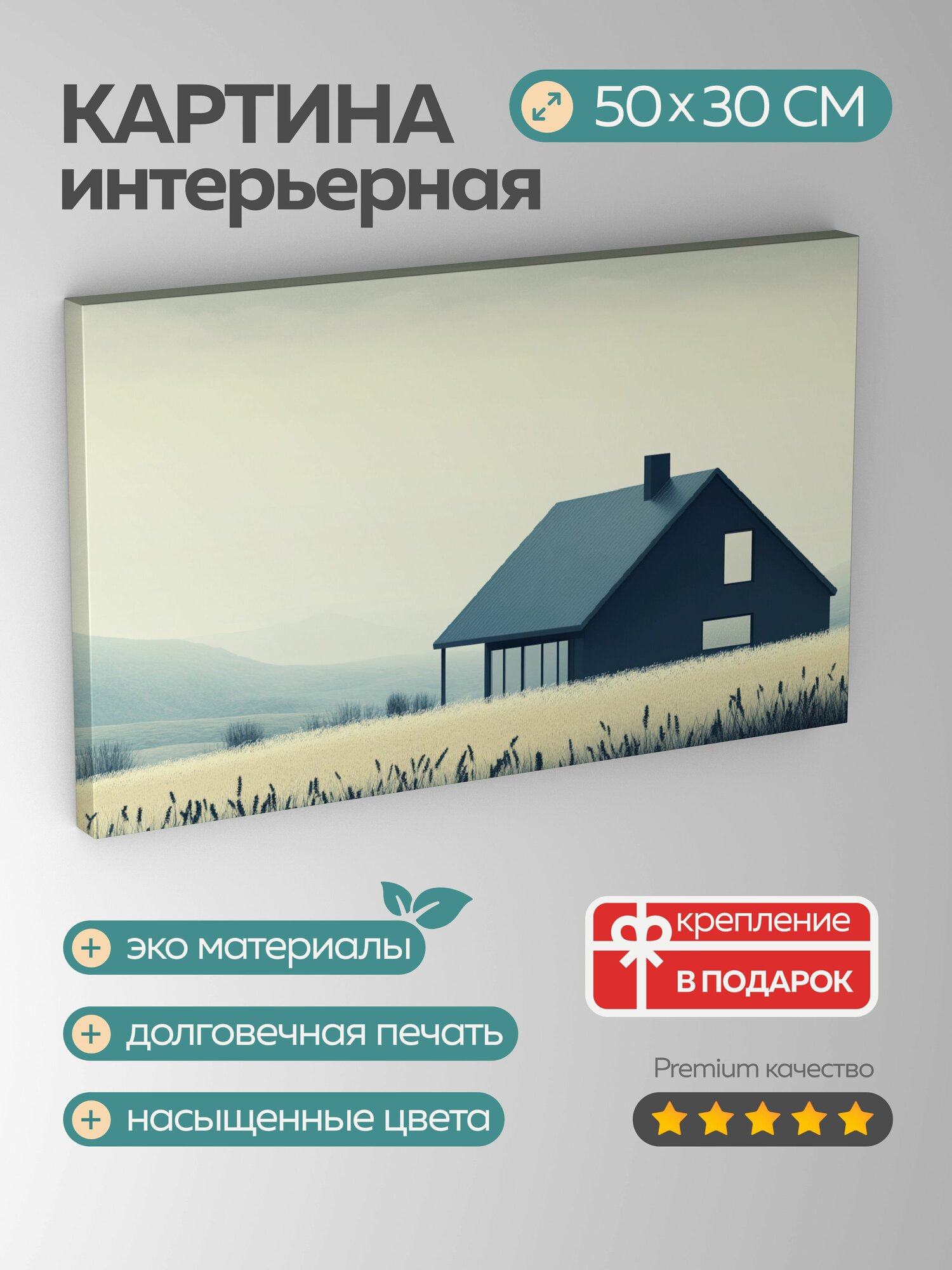 Картина на холсте интерьерная 50х30 см, минимализм, дом, линии, геометрия, монохром, негативное пространство, простота