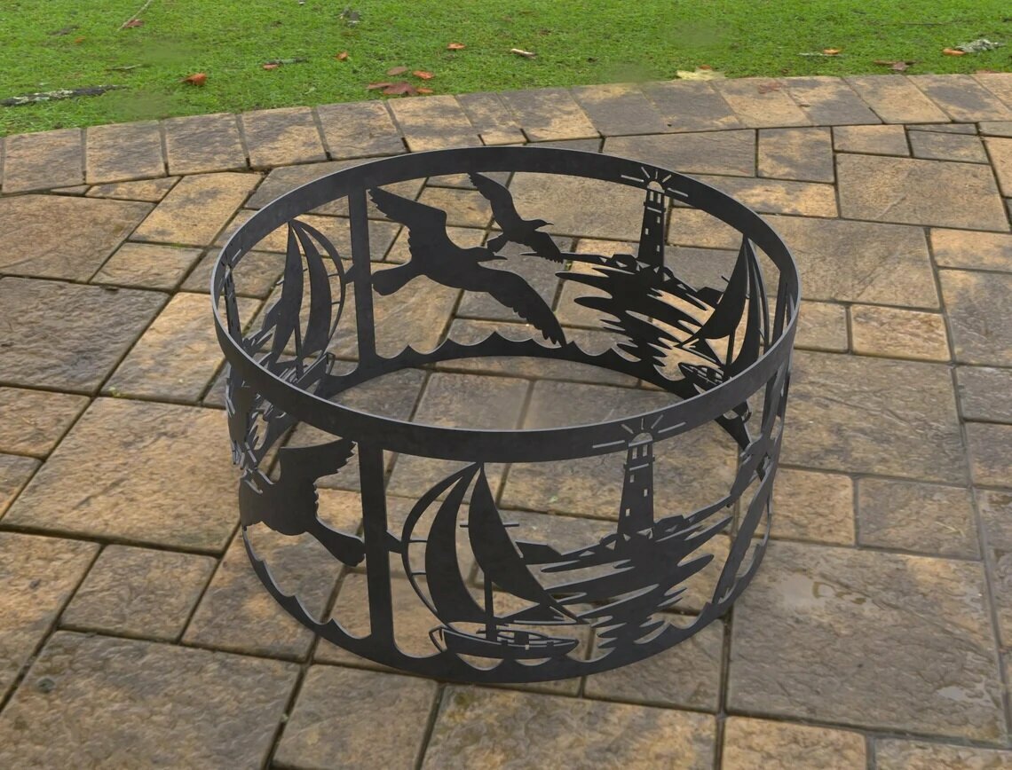 Очаг, чаша для костра, Костровая чаша, Жаровня для улицы Морская сцена с маяком - огнеупорная краска