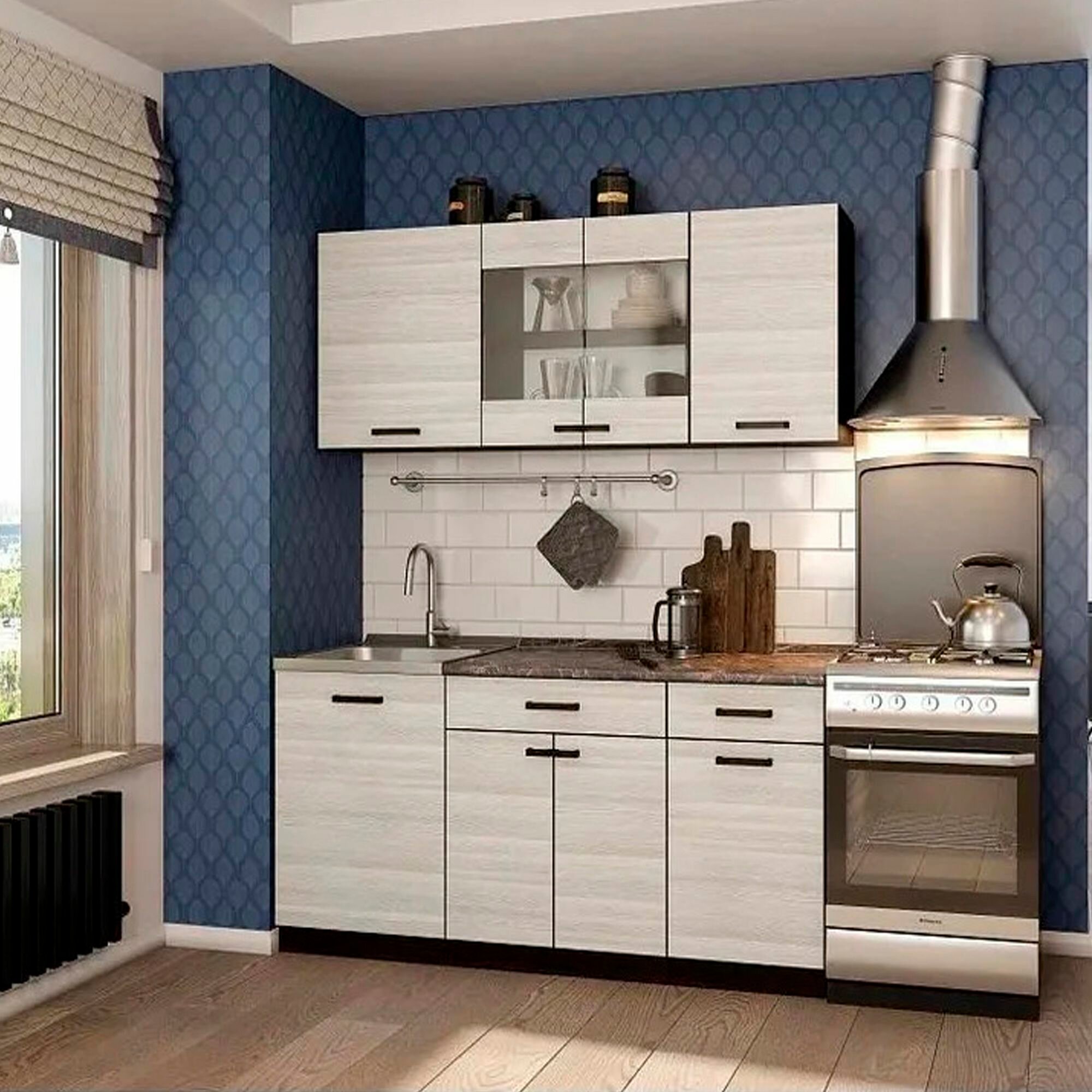 Кухонный гарнитур Мальва 1,5 м, Венге / Лоредо, для кухни, для дома, с полками и выдвижными ящиками