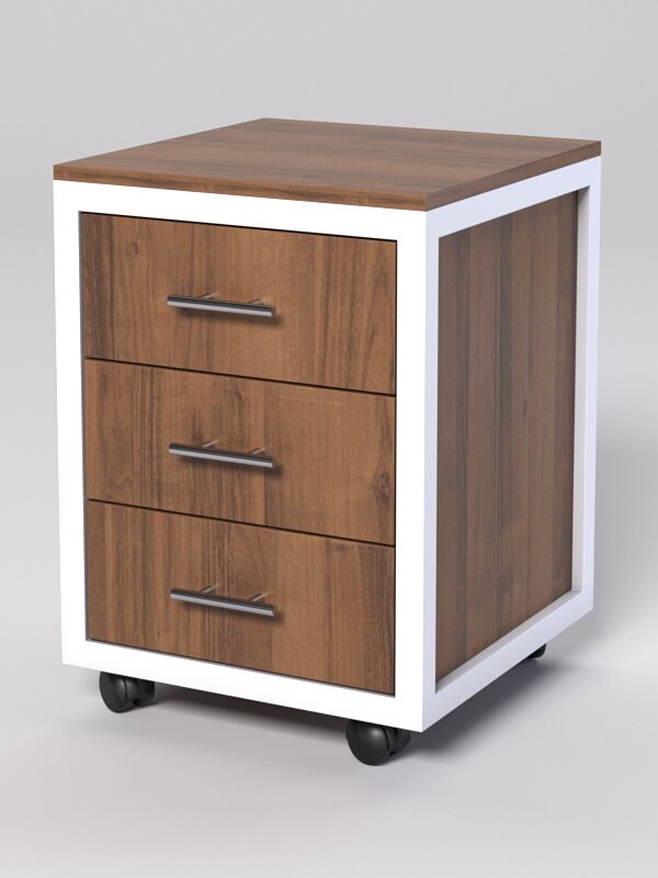 Тумба подкатная НТ-330 "стронг" в стиле лофт, Орех + металлический каркас Белый