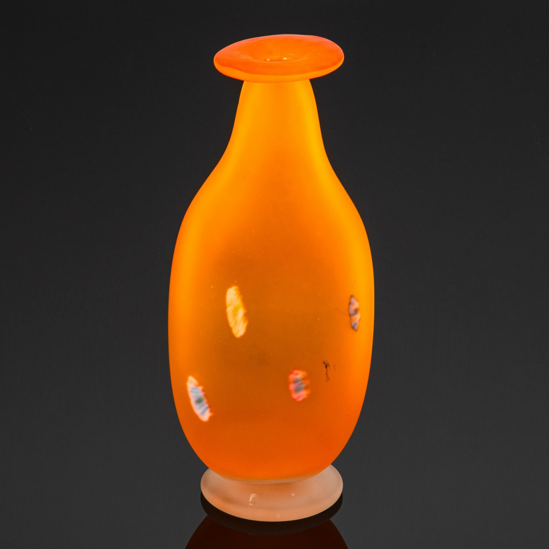 Ваза для цветов оранжевого матового оттенка, стекло, выдувание, Murano, Италия