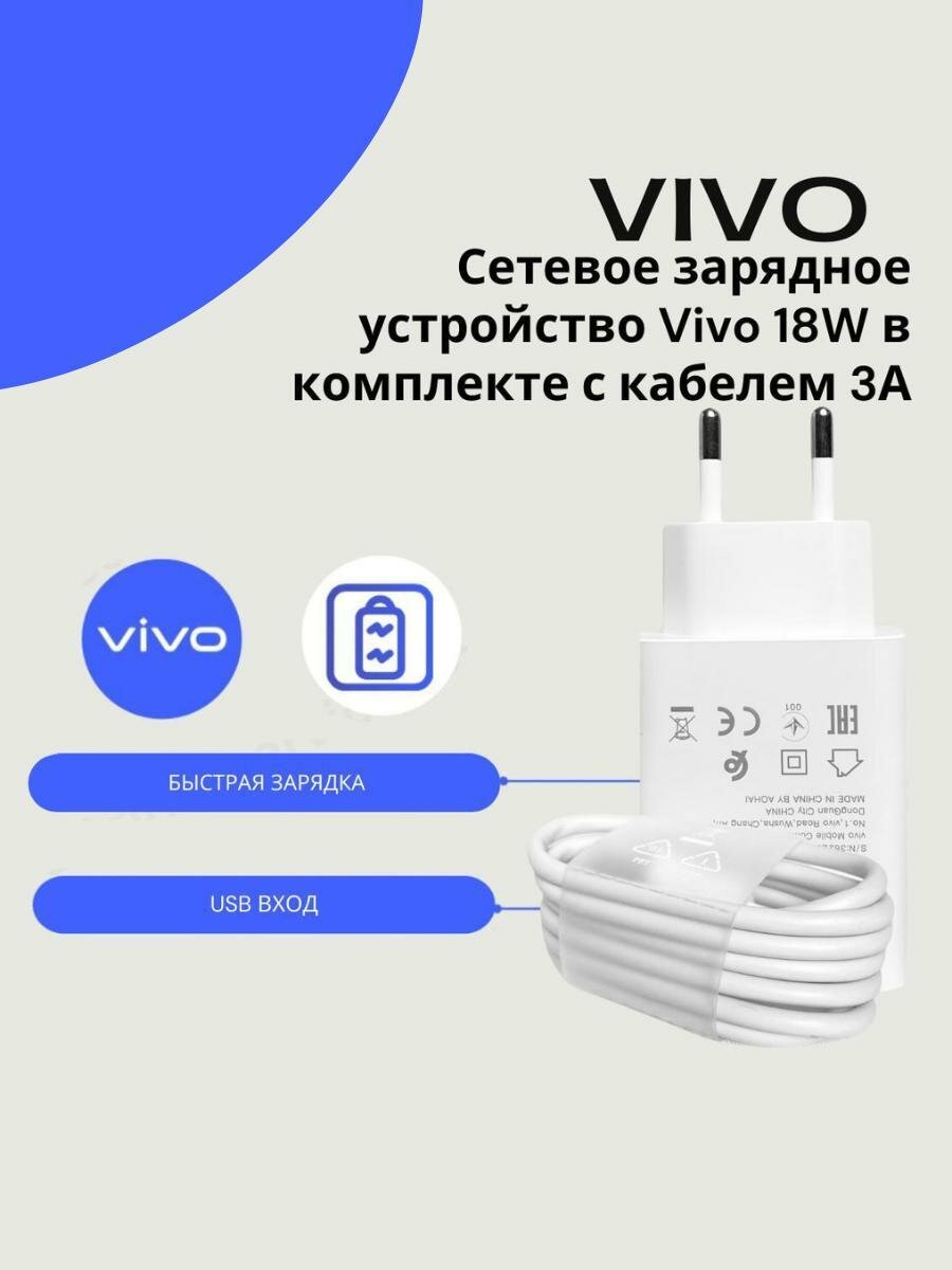 Сетевое зарядное устройство для Vivo 18W (V1820L0EO-EU) с USB входом в комплекте с кабелем Vivo USB Type-C 3A.