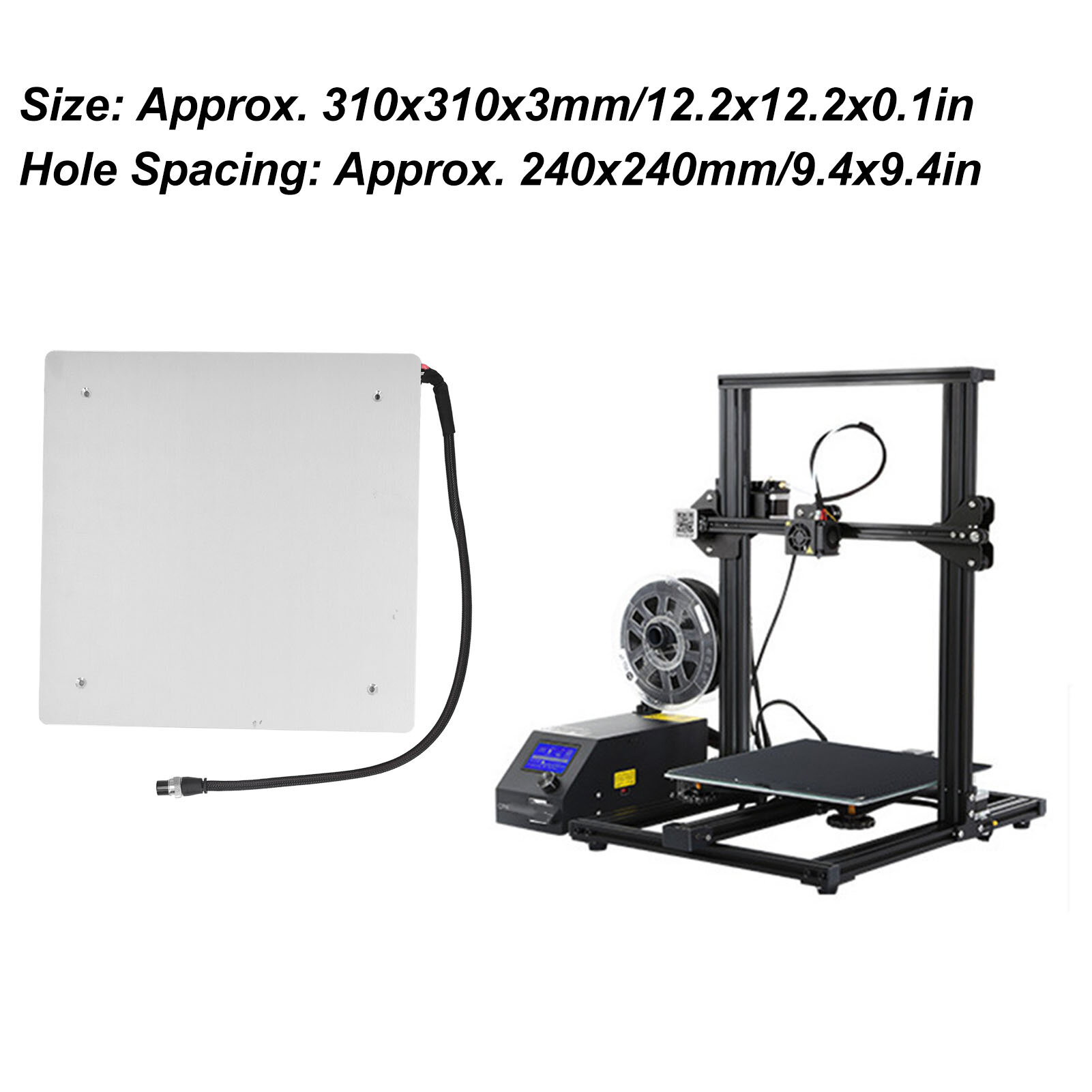 3D-принтер с подогревом кровати 18A 220 Вт 310x310x3 мм Горячая кровать из алюминиевого сплава для CR10 10S DC12V
