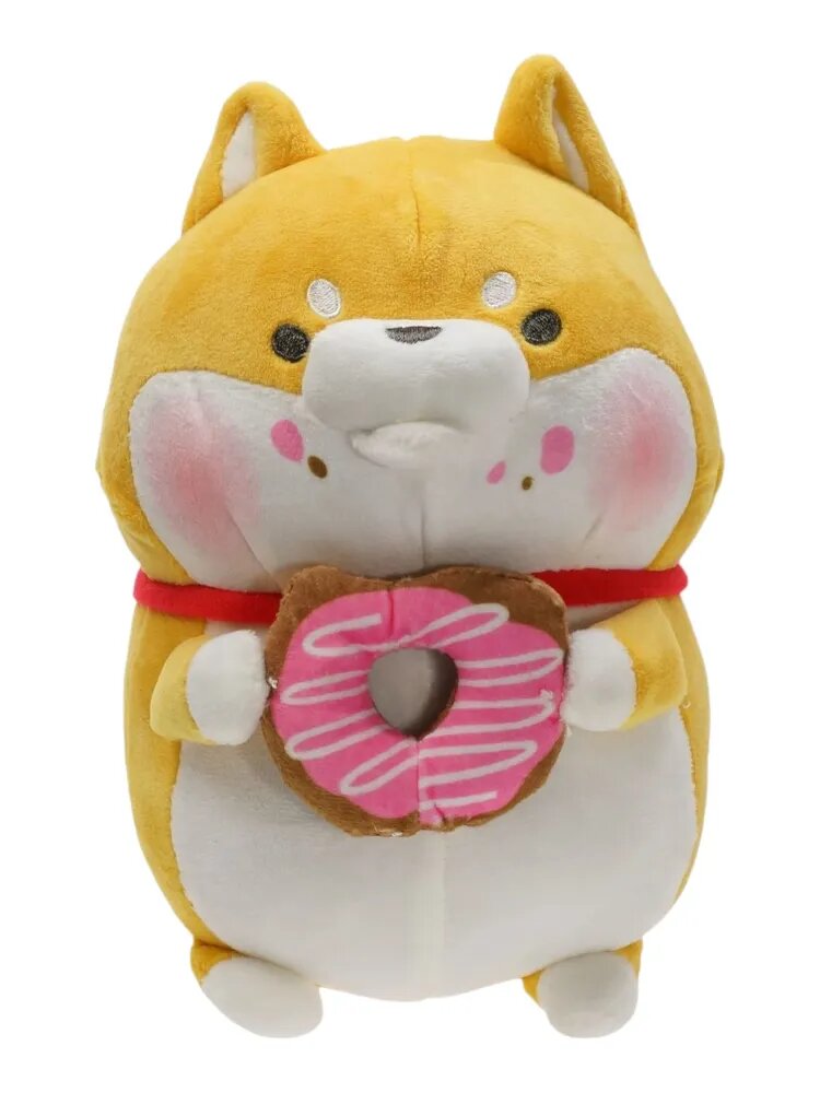 Мягкая игрушка Собака Сиба Ину с пончиком 22 см, на присоске