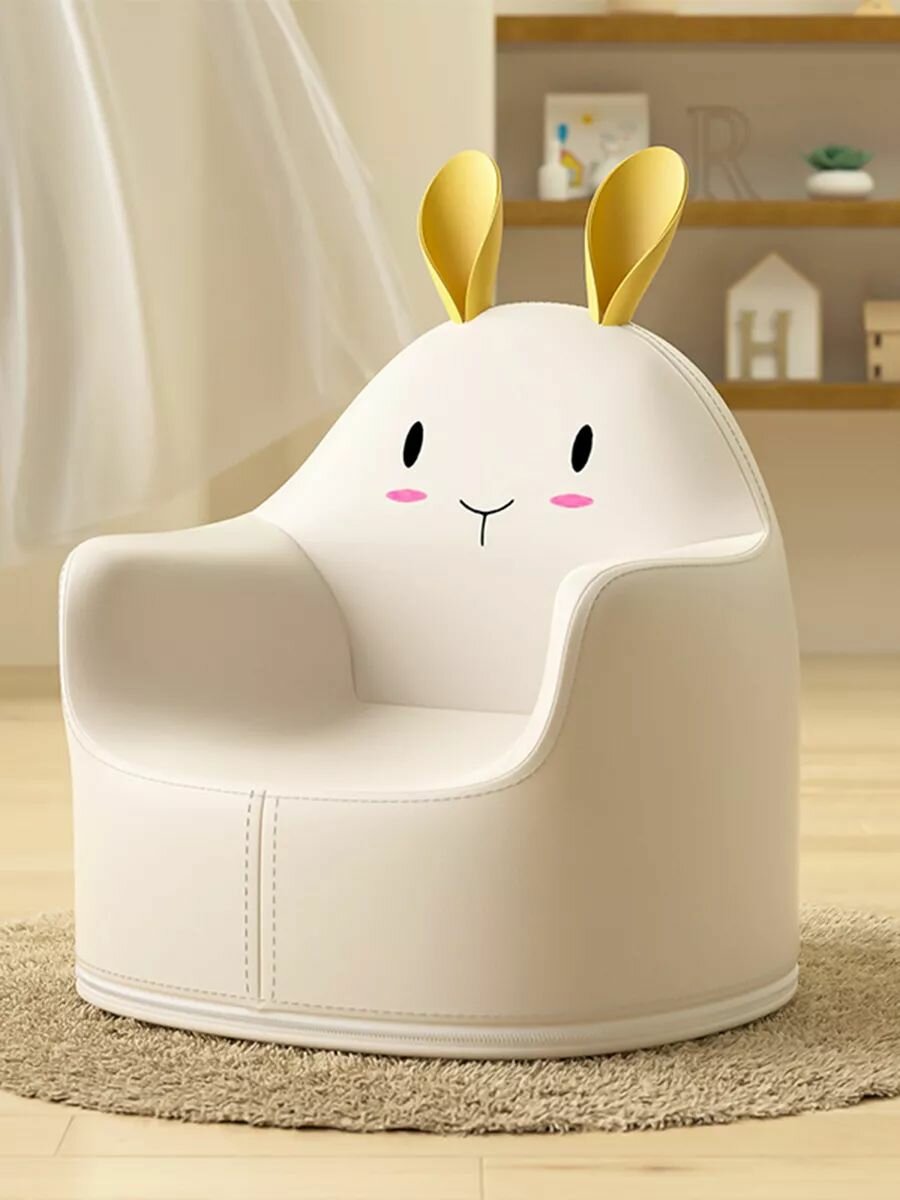 Детское кресло UNIX Kids Hare "L" White Зайчик, эргономичное со съемным чехлом, мебель для детской комнаты для мальчика и девочки, мягкое кресло для детей, размер 52х57х49 см до 100 кг