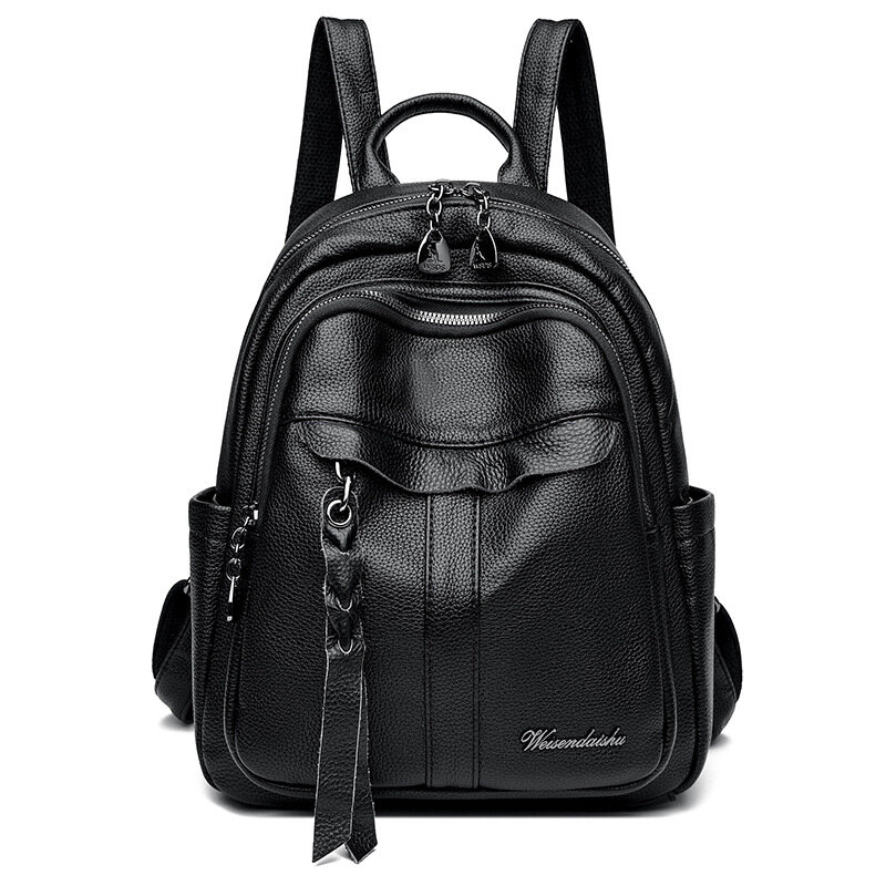 Рюкзак, кожаный, черный, женский