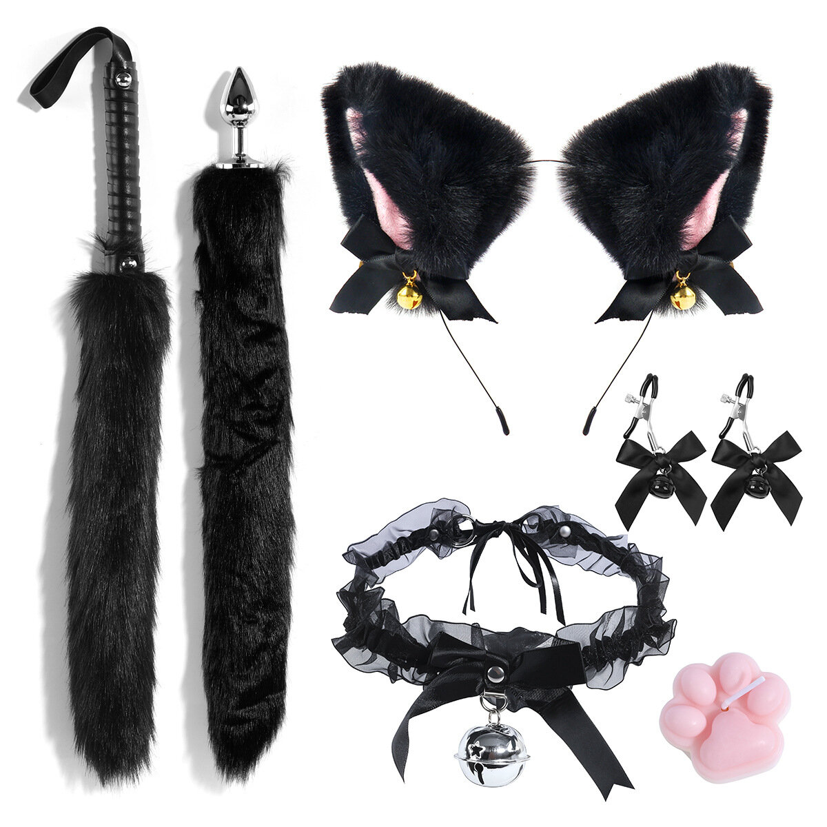 Sm секс-игрушки анальная пробка хвост комплект из 3 предметов бант кружевной воротник кошка похлопывание по руке зажим для сосков товары для взрослых партия