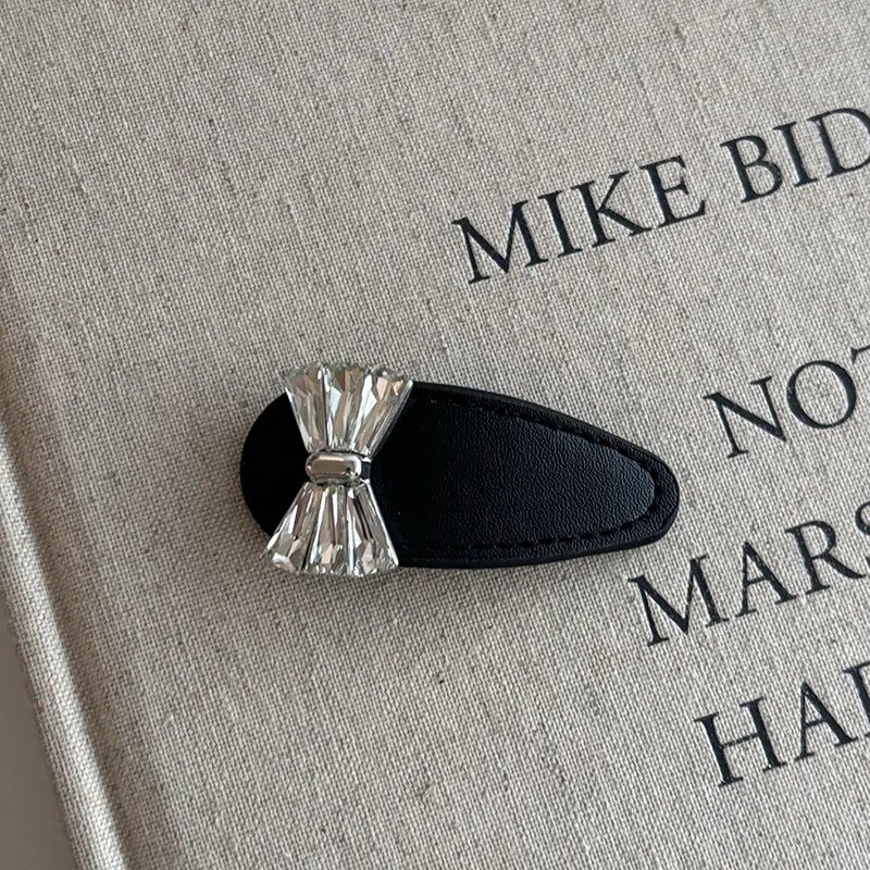 Шпилька для волос со сверкающими бриллиантами, кожаный бант, зажим для волос BB, зажим для волос для девушек с любовью, зажим для челки, аксессуары для волос, 01 Black hair clip, Женский