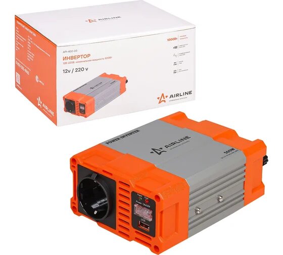Инвертор Airline 12В-220В, 500 Вт API-400-03