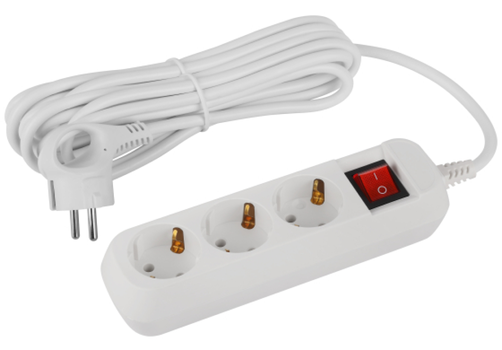 Удлинитель бытовой ЭРА UDL-16-350-ES Greenline с заземлением и выключателем, ПВС 3х1мм², 5 метров, 3 розетки белый Б0065066 / сетевой фильтр