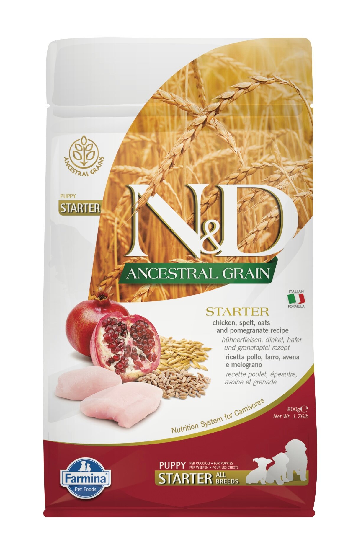 Корм сухой FARMINA ND ANCESTRAL GRAIN DOG Chicken Pomegrante Puppy Starter для щенков с момента отъёма с курицей, 800г