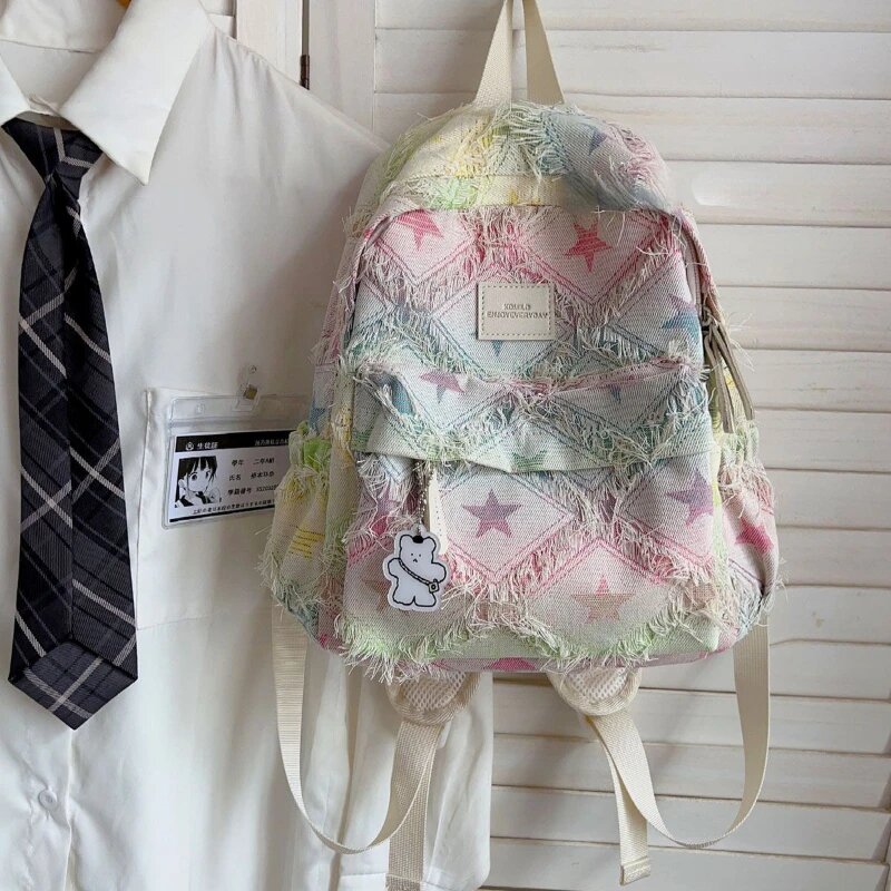 Милый классный эстетический рюкзак Y2k для девушек, вместительный школьный ранец в стиле Харадзюку со звездами, Новые рюкзаки контрастных цветов с градиентом для студентов star and badge small