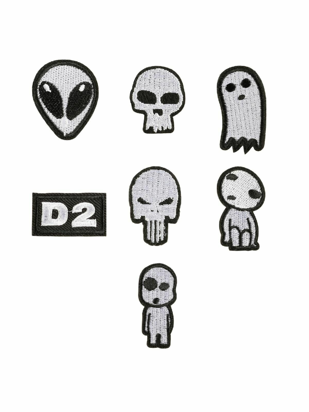 7 шт. Нашивки с мультяшной головой инопланетянина для сумок