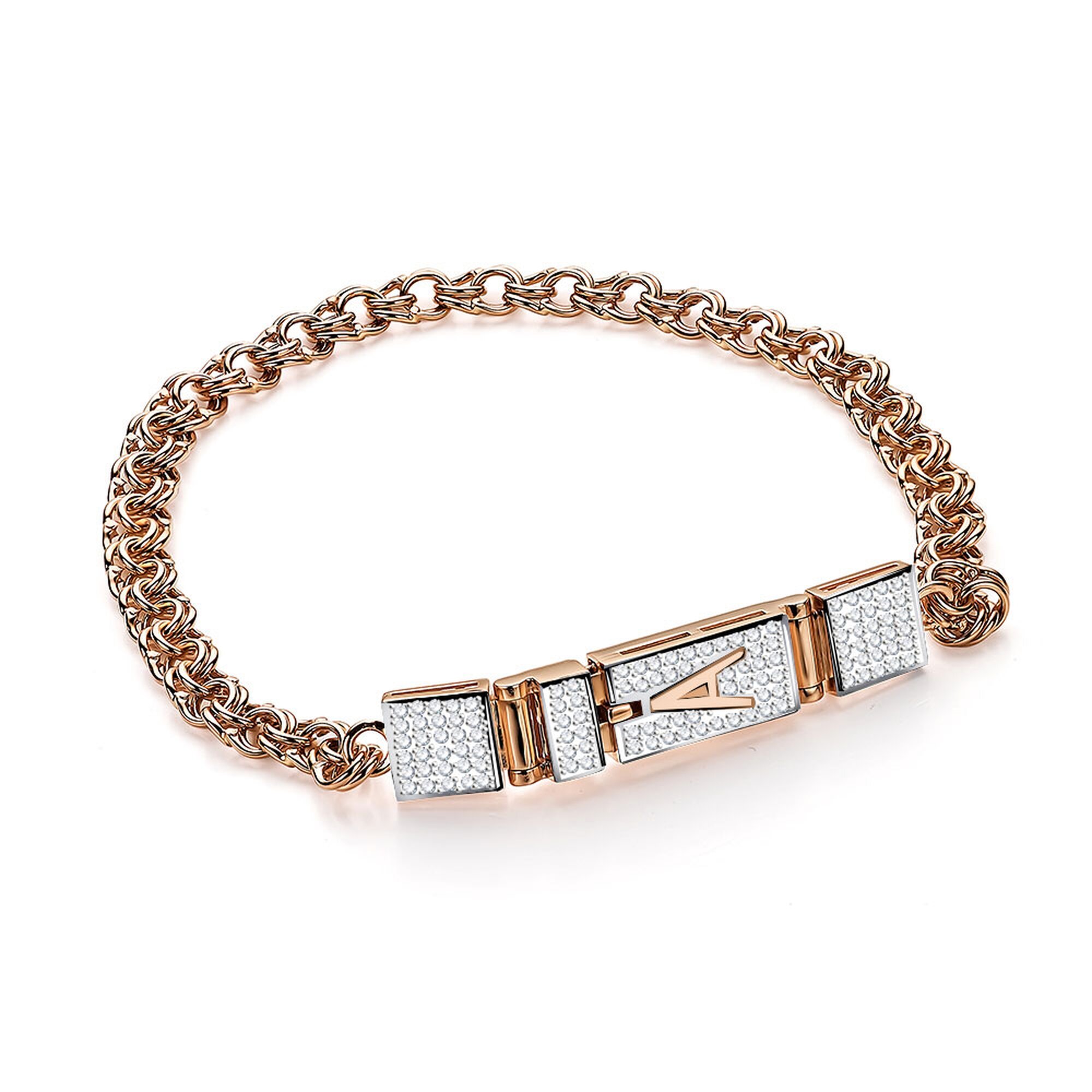 Браслет, красное золото, 585 проба, фианит