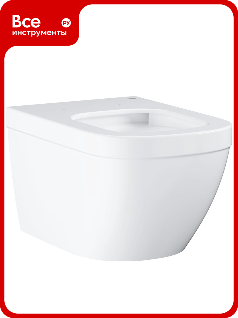 Подвесной унитаз Euro Ceramic в белоснежном цвете с квадратной чашей и безободковым дизайном для современного интерьера ванной комнаты