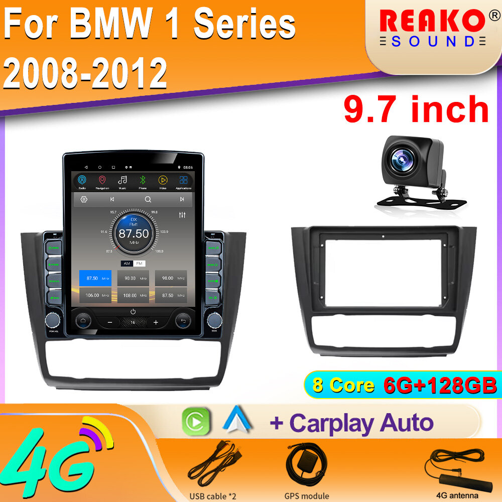 Магнитола для BMW 1 Series 2008-2012 , с камерой заднего вида. IPS экран 9.7 дюймов, Wifi 2din с сенсорным экраном, usb и блютузом.