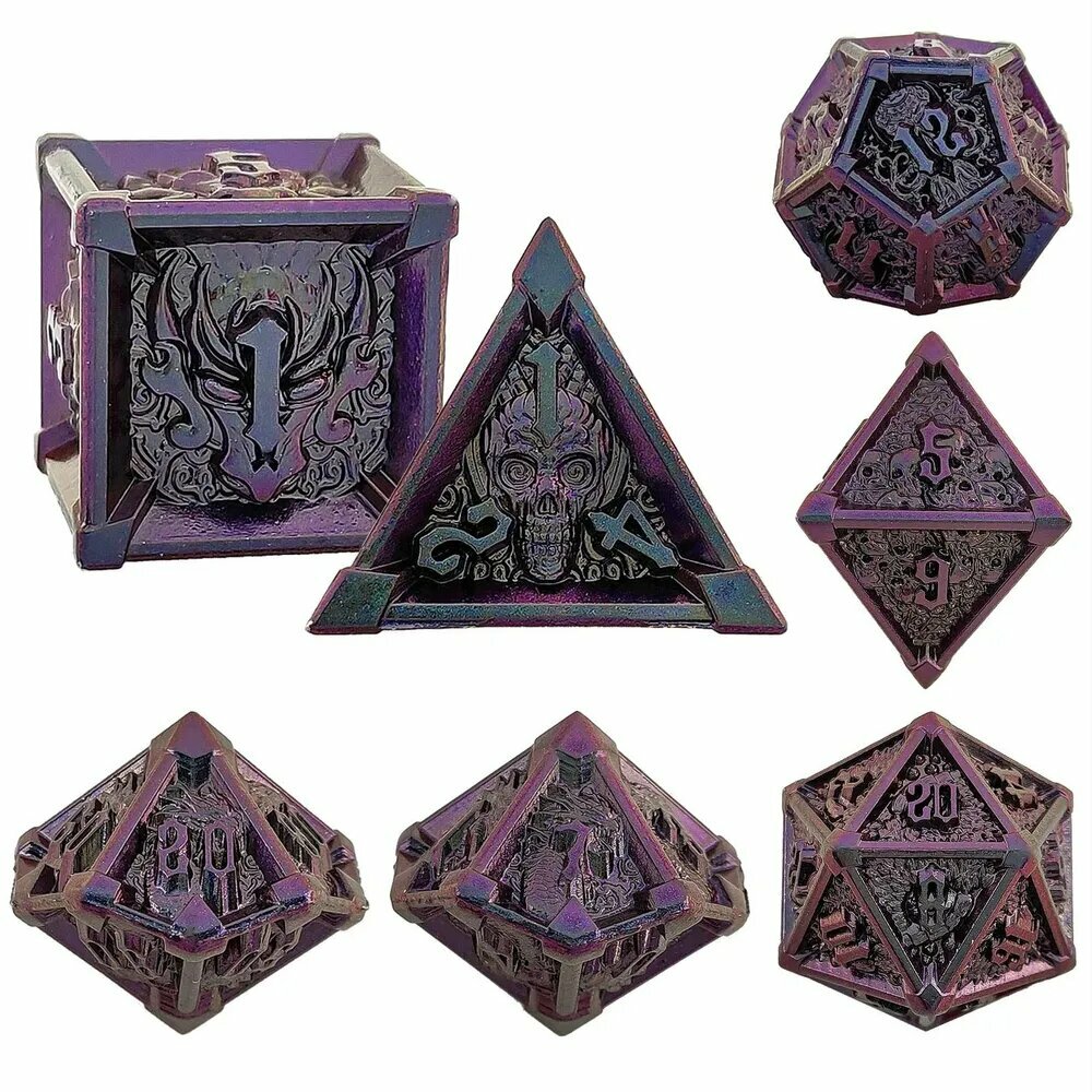 DnD Skull&Dragon Metal Dice Set, кубики метал для DnD и настольных ролевых игр (дайсы ДнД) 7 шт.