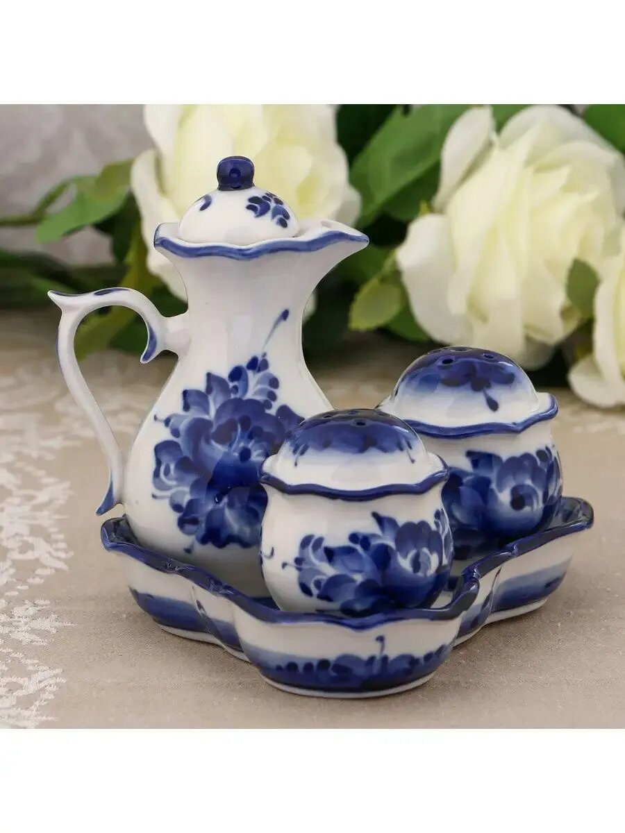 Набор для специй "Весенний", 4 предмета, гжель