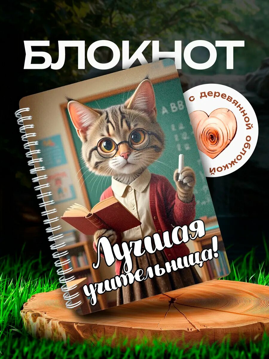 Блокнот деревянный Wood-Book с принтом учителю