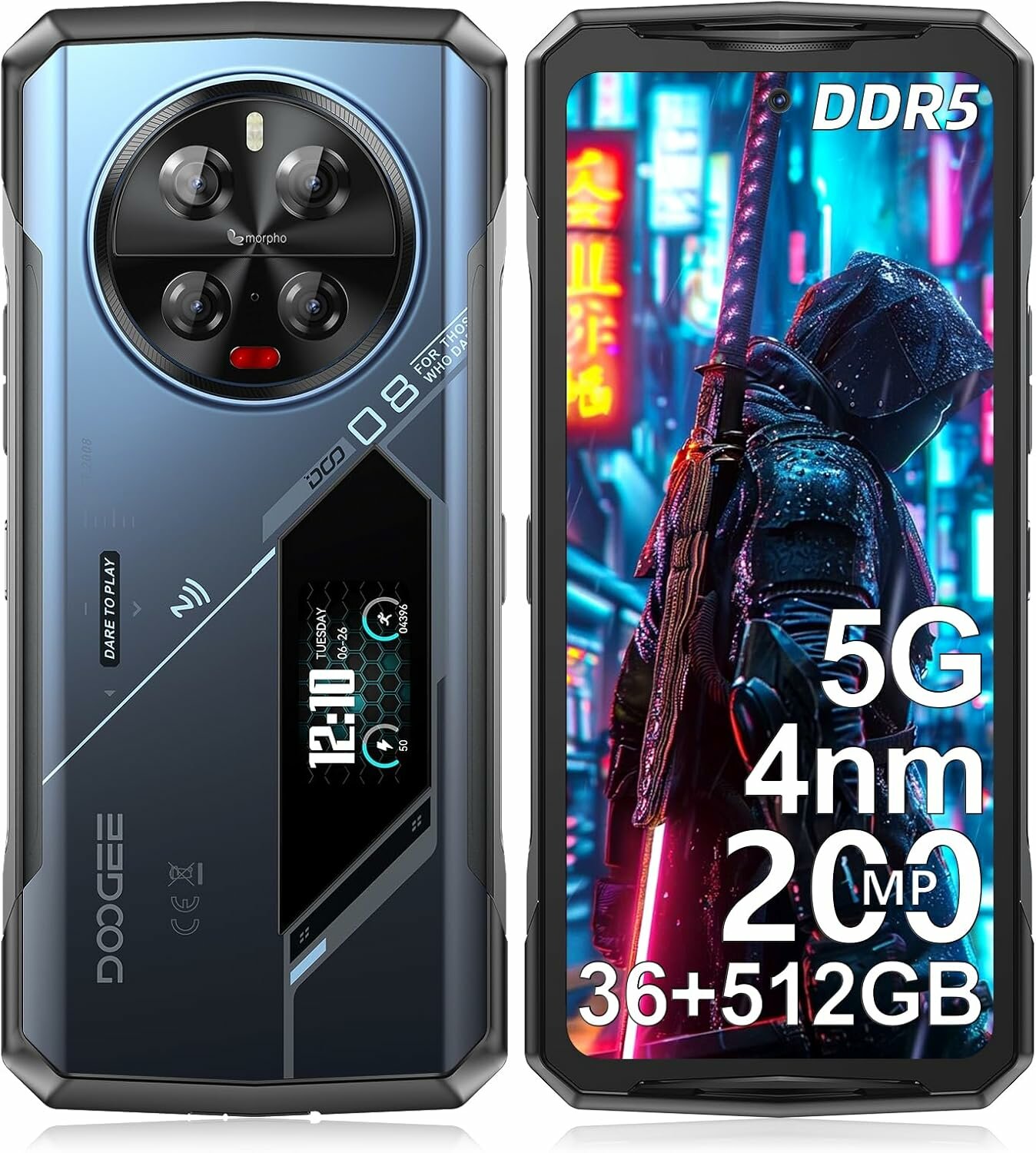 DOOGEE V40 Pro 5G Rugged Smartphone Unlocked with 1.47" Rear Screen,36GB 512GB/TF 2TB Android 14 Rugged Phone,8680 mAh Battery,200MP 32MP,6.78" FHD 120Hz IPS Screen,3 Card Slots/Dual Unlock/NFC/WiFi6