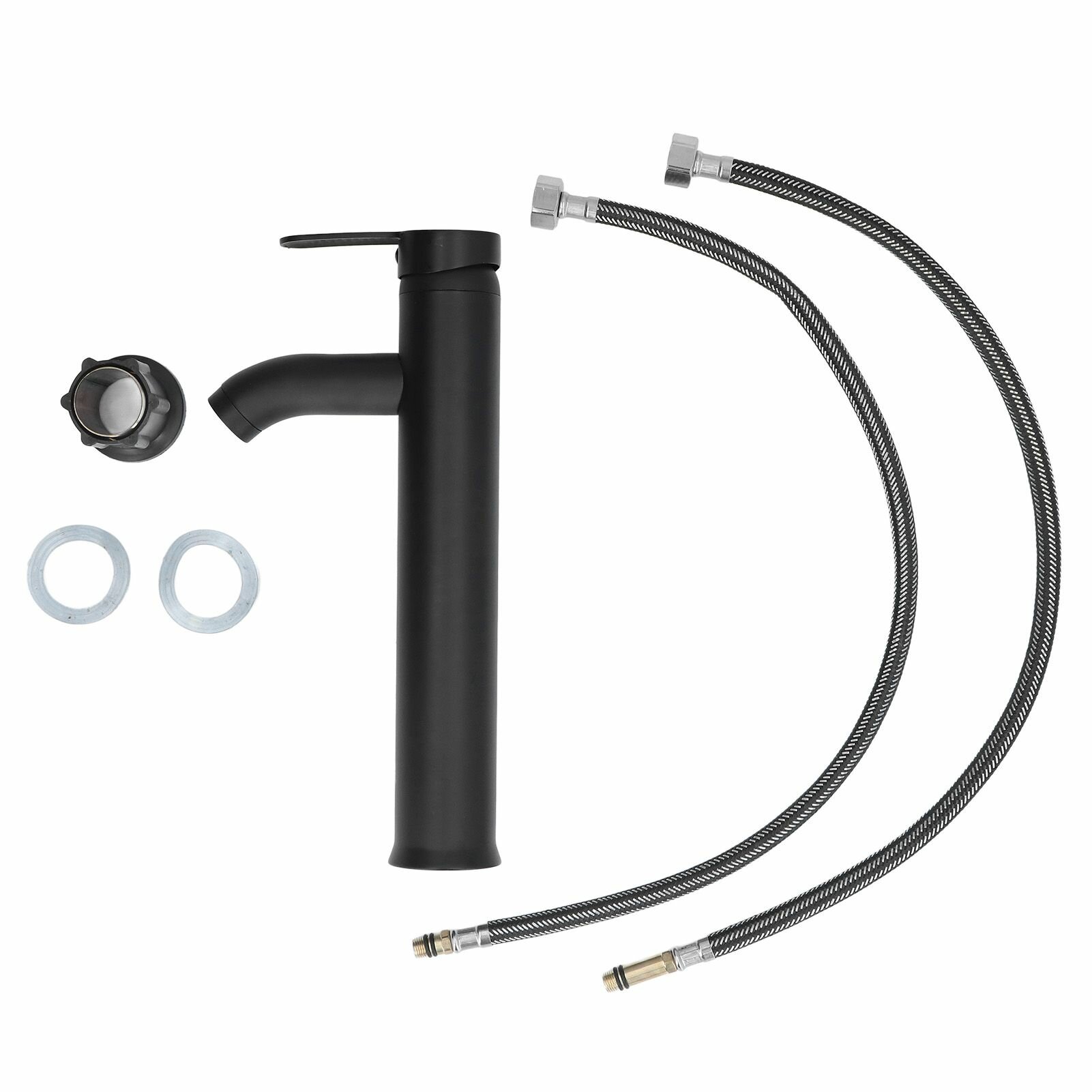 Черный смеситель для ванной комнаты G1/2 из нержавеющей стали, легкий контроль, матовый черный, высокий смеситель для раковины с 2 шлангами для ванной комнаты