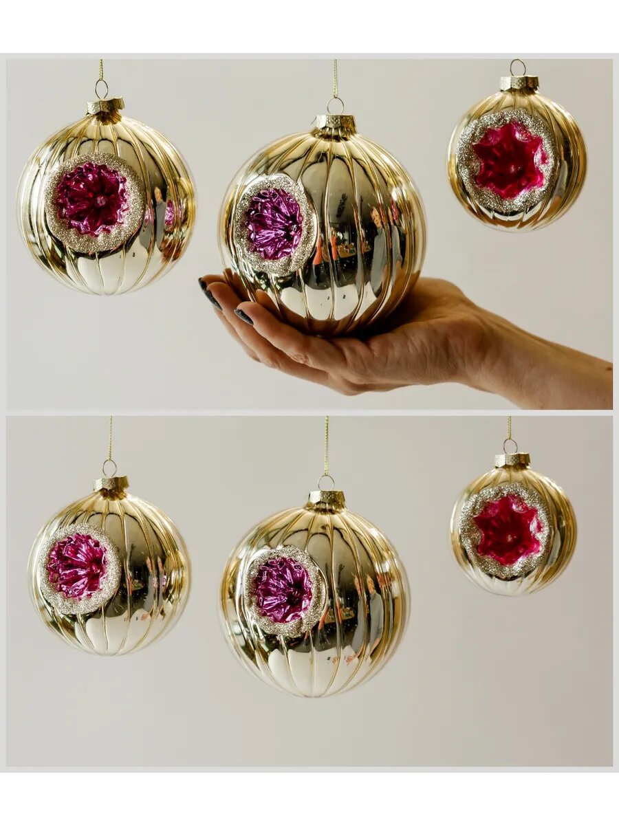 Стеклянные елочные игрушки набор 6шт.