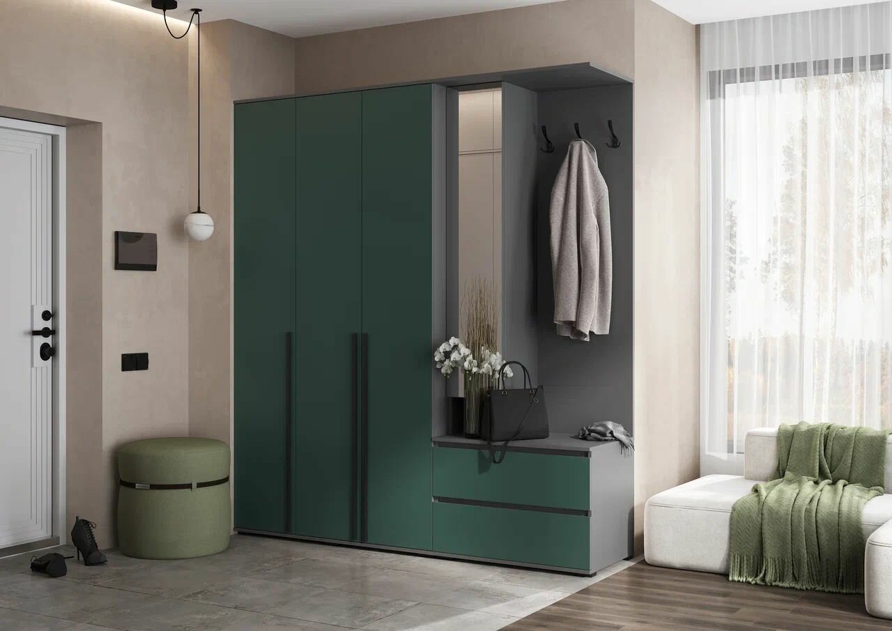 Прихожая Мебельная Фабрика Рай "Норд", комплект, ЛДСП, цвет изумрудный/графит