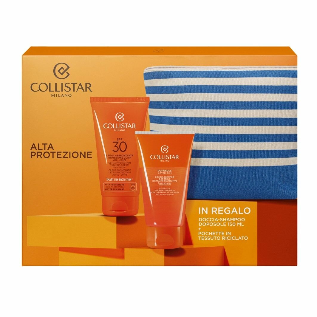 Collistar - Набор Для Суперзагара 2025 Ultra Protection Tanning Cream SPF30 150 ml + After-Sun Shower Shampoo 150 ml + Сумочка