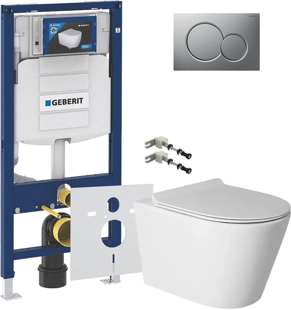 Комплект Унитаз подвесной BOND Oval F03-10 безободковый, с микролифтом / Крепления Geberit Duofix к стене / Шумоизоляция, Инсталляция UP 320 111.300.00.5, Кнопка Sigma лакированная, матовый хром