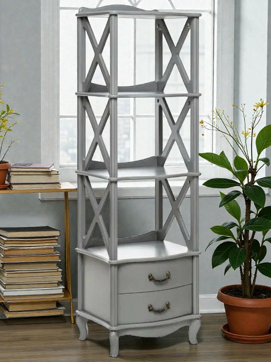 Этажерка K-home Джульетта-3, МДФ, с выдвижными ящиками и открытыми полками, цвет серый ясень