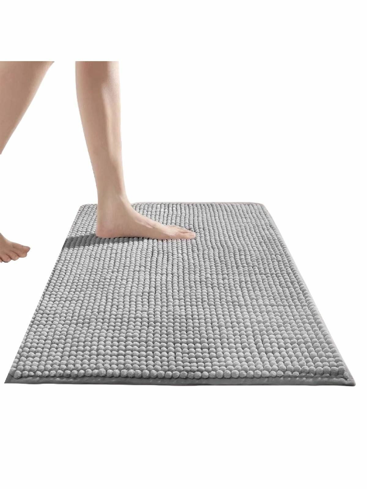 Ковры и ковровые дорожки, Коврик для ванной комнаты из плотной короткошерстной шерсти с синелью-дымчато-серый-50 см х 80 см
