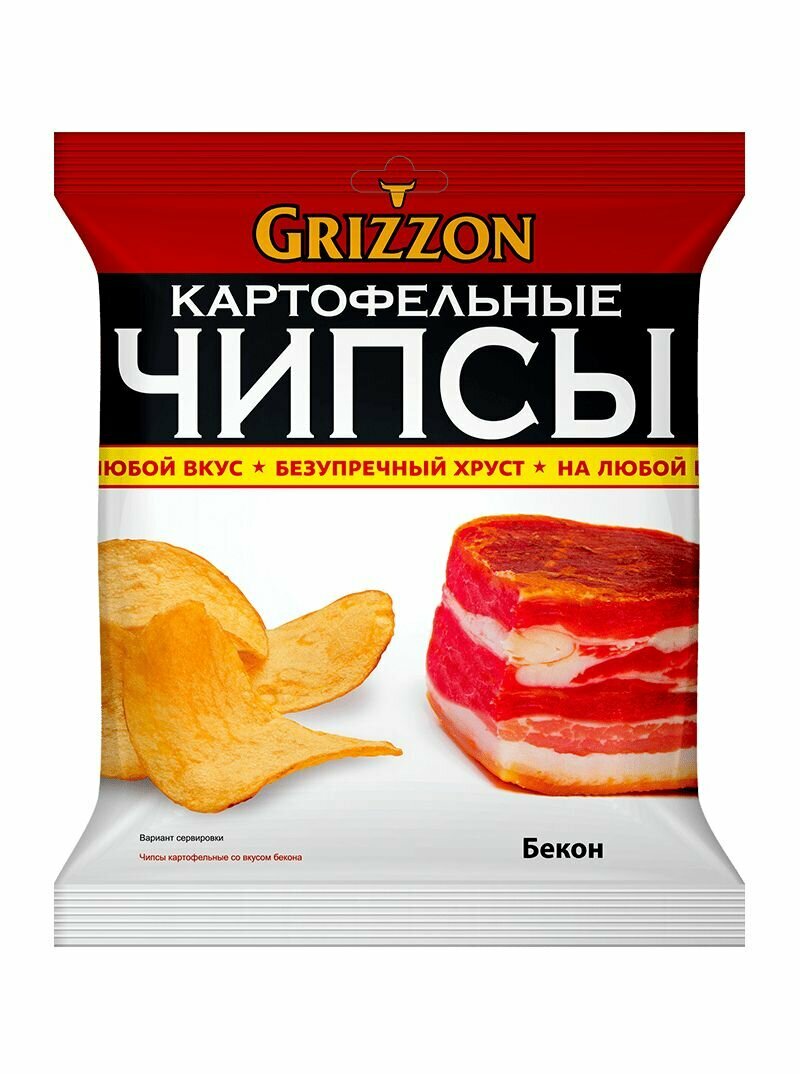Чипсы картофельные Бекон Grizzon 80 гр, 3 шт.