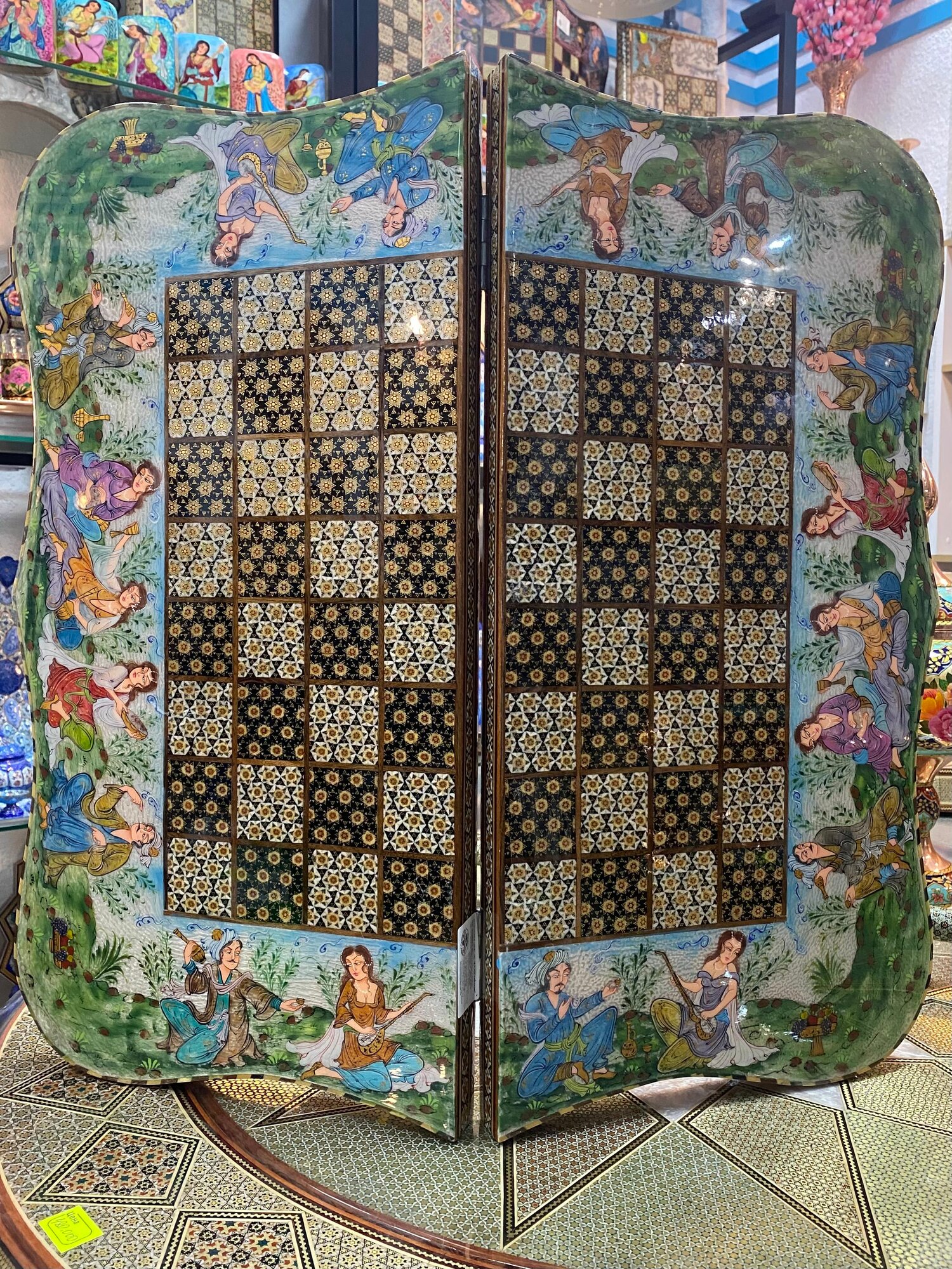 Шахматы-нарды Персидский базар "Хатам" Иран, ручная работа, с миниатюрами, деревянная инкрустация из натуральных материалов