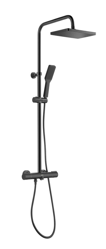 Душевая стойка Oulin Bath OL-HT-2307 со смесителем, черная, матовая, с тропическим душем, с изливом, с девиатором, с лейкой, душевая система, нержавеющая сталь