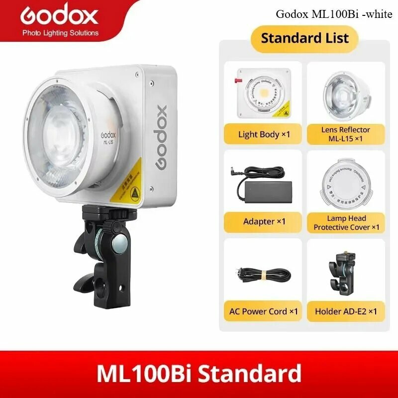 Godox ML100Bi Вспышка Двухцветная портативная светодиодная лампа мощностью 120 Вт на борту и с управлением через приложение для видеозаписи, прямой трансляции