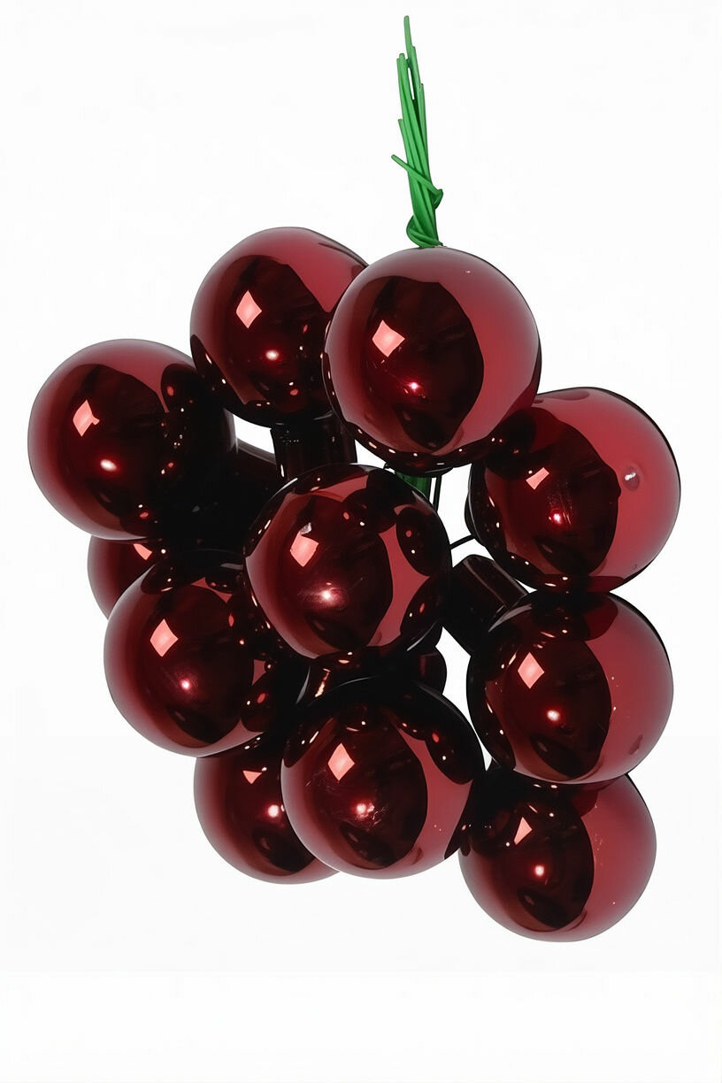 Гроздь стеклянных глянцевых шариков на проволоке, 12 шаров по 25 мм, цвет: бордовый, Winter Deco 2000650