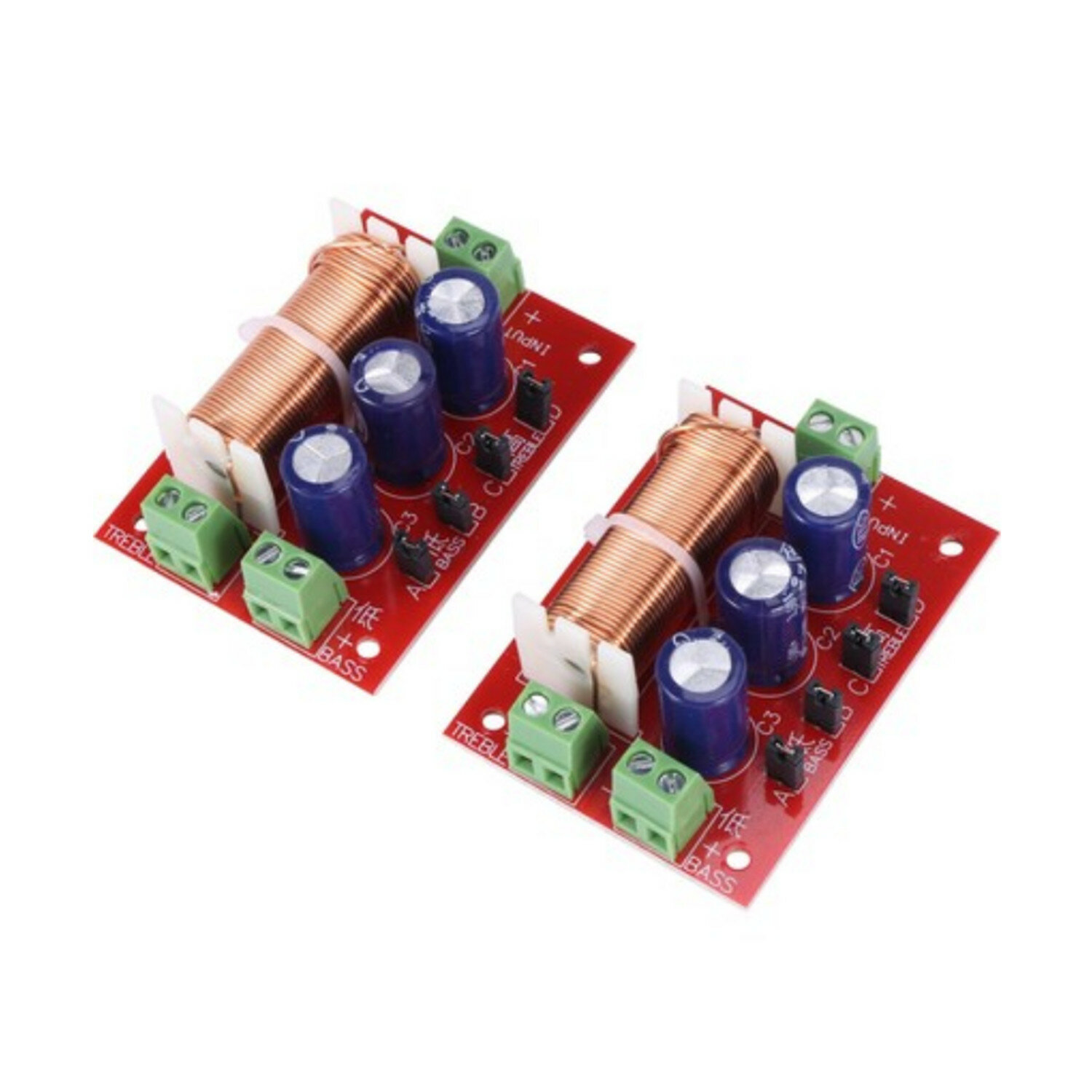 2-piece dual-channel crossover 400W speaker crossover DIY adjustable universal audio speaker 2-channel crossover board 2-16 ohms Red PCB 7 x 5 x 2.5 cm 73.3 g Treble Midrange Bass Full-range mid-range bass enhanced bass