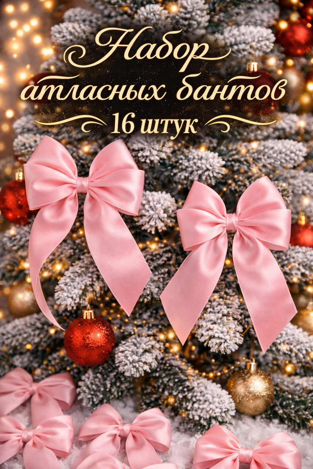 Бантики для елки - 16 штук/бантики для декора/бантики для бабл шара/бантики для декора/новогодние украшения/атласные