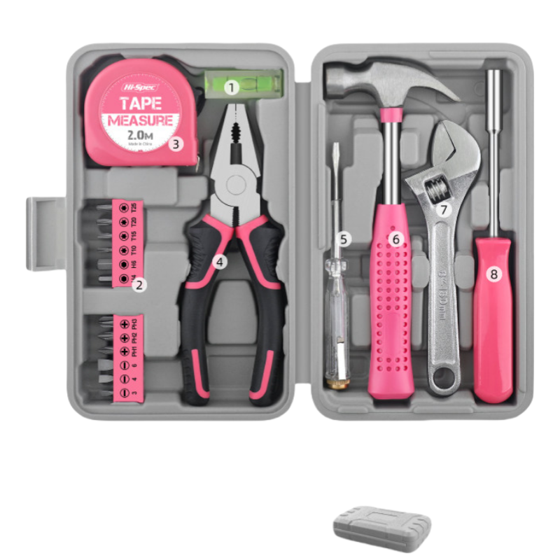 Многофункциональный набор инструментов Hi-Spec, набор из 19 предметов, с ящиком для инструментов, розовый