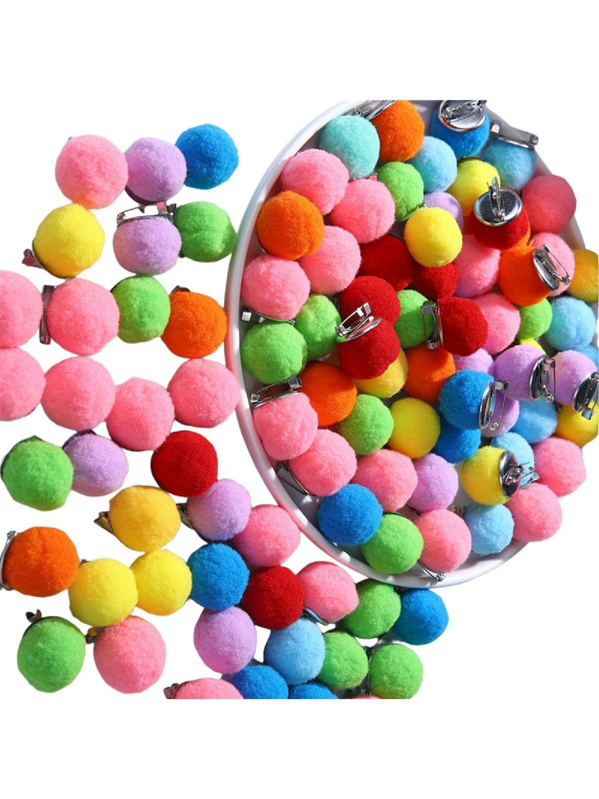 10 шт. цветных помпонов с булавками